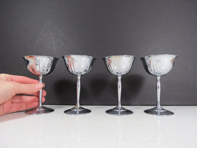 Vintage Chrome Goblets Set // 4 Four Small Wine Glasses Shiny - Etsy