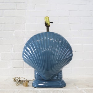 Vintage Blue Shell Lamp // Beach House Pottery Lamp, Ceramic Table Lamp ...