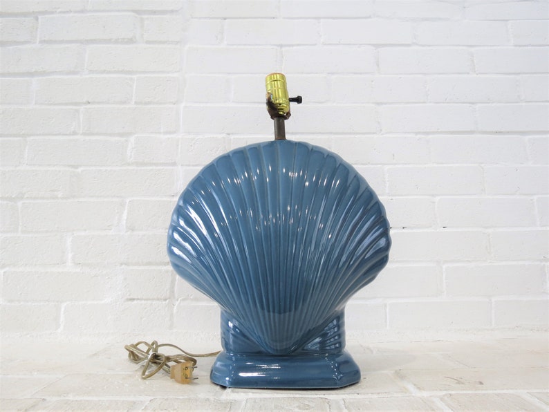 Vintage Blue Shell Lamp // Beach House Pottery Lamp, Ceramic Table Lamp ...