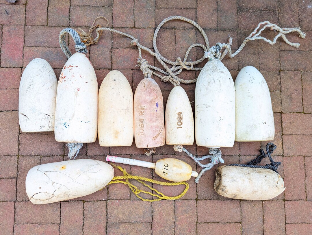 Vintage Maine Buoy Lot // Faded and Unpainted Lobster Buoys, Nautical ...