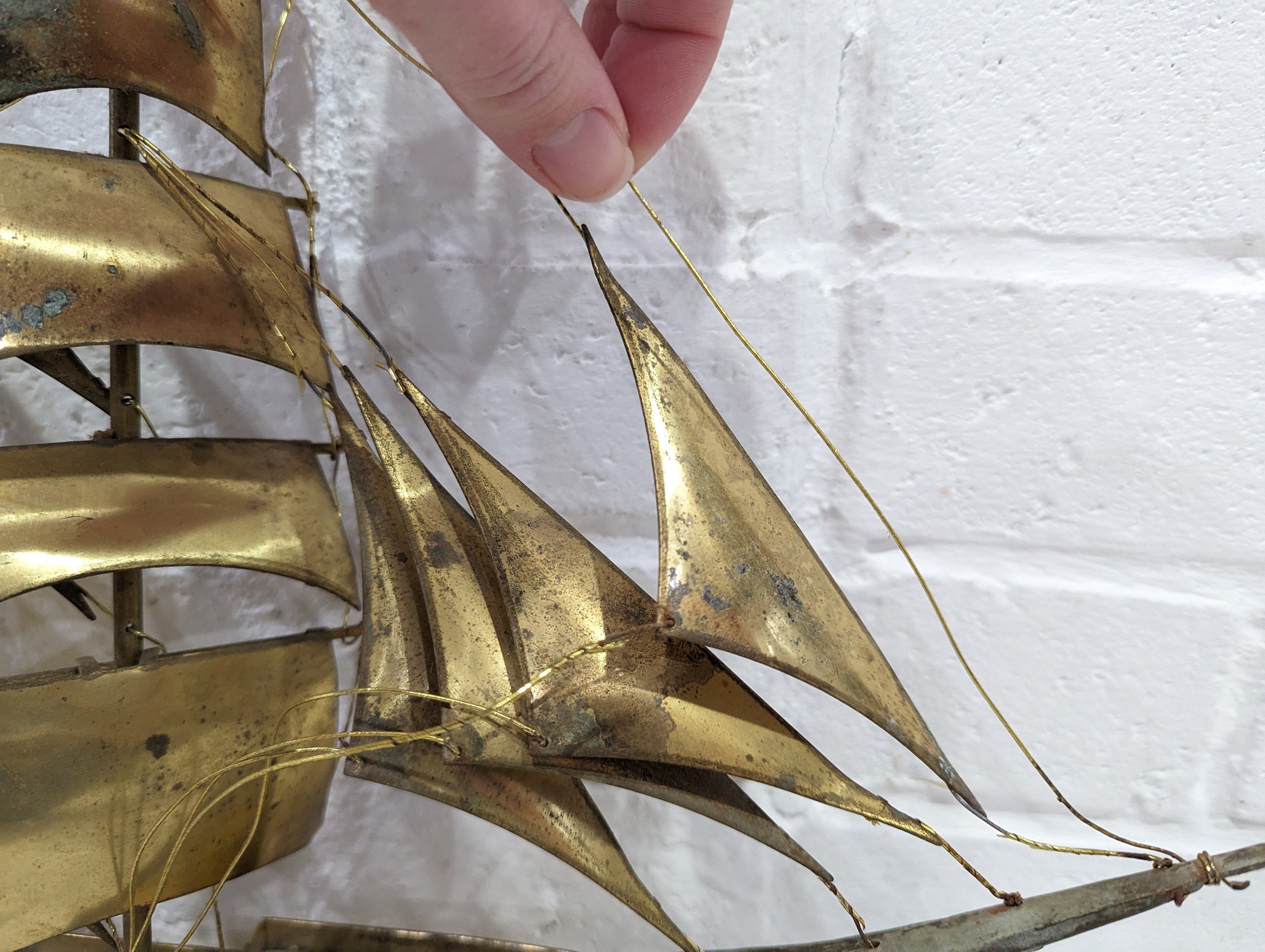 Brass Model Ship // Vintage Large Brass Ship Sculpture, Brutalist ...