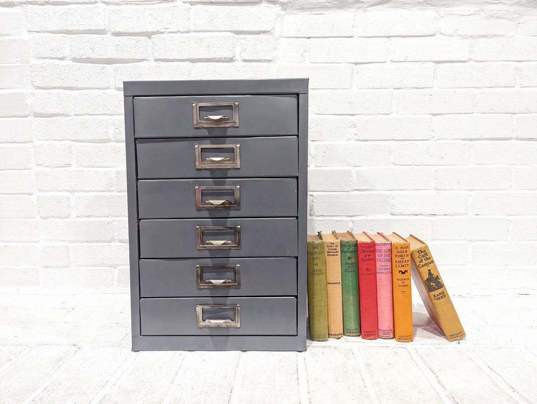 Vintage Metal File Drawers Unit // Gray Metal Office Filing Cabinet ...