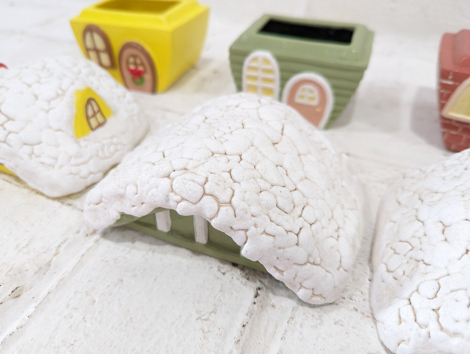 5 Porcelain Christmas Village Houses // Vintage Handmade Winter Village ...