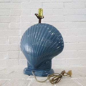 Vintage Blue Shell Lamp // Beach House Pottery Lamp, Ceramic Table Lamp ...