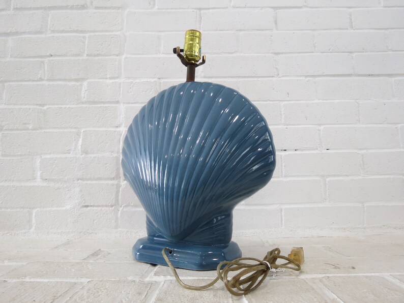 Vintage Blue Shell Lamp // Beach House Pottery Lamp, Ceramic Table Lamp ...