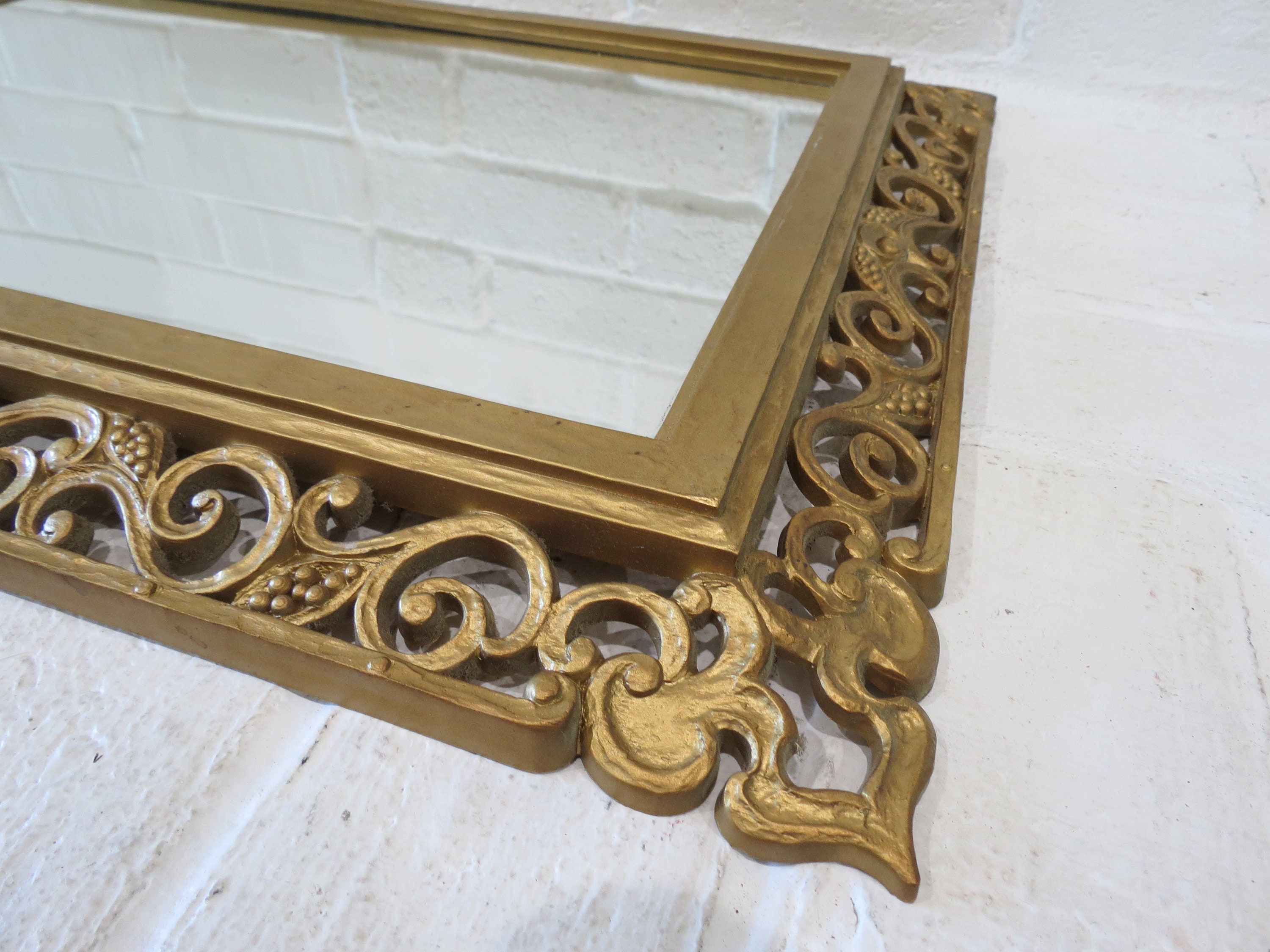 Vintage Molded Plastic Mirror // Ornate Gold Scroll Plastic Framed Wall ...