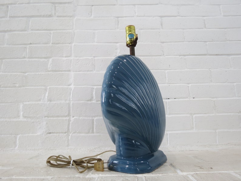 Vintage Blue Shell Lamp // Beach House Pottery Lamp, Ceramic Table Lamp ...