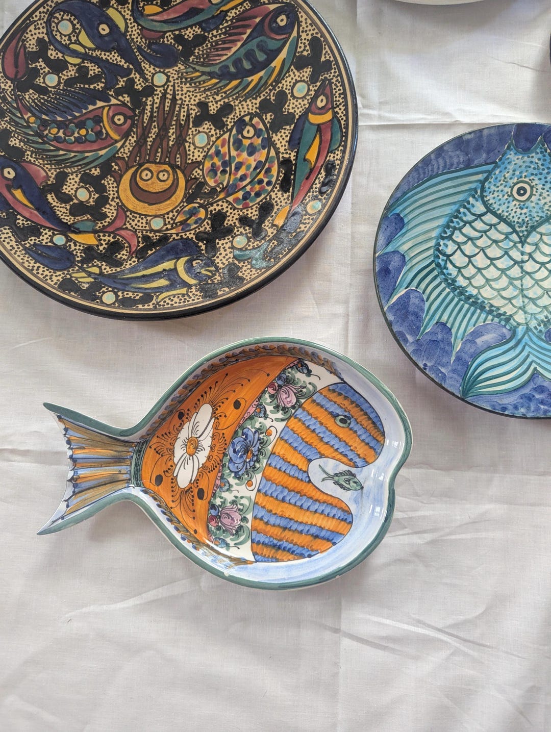 Vintage Pottery Fish Plate // Greek Isle of Skyros Hand Painted Wall ...