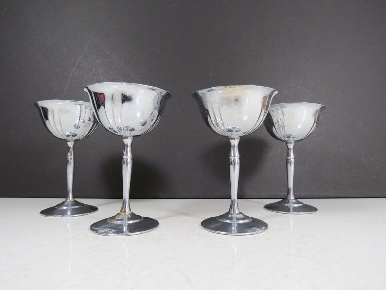 Vintage Chrome Goblets Set // 4 Four Small Wine Glasses Shiny - Etsy