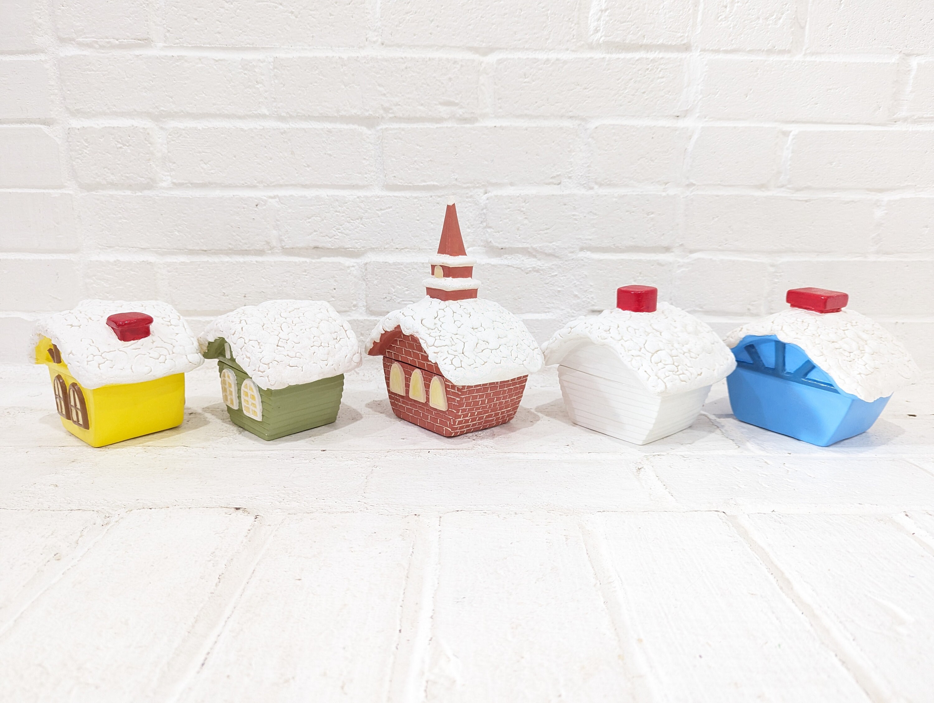 5 Porcelain Christmas Village Houses // Vintage Handmade Winter Village ...