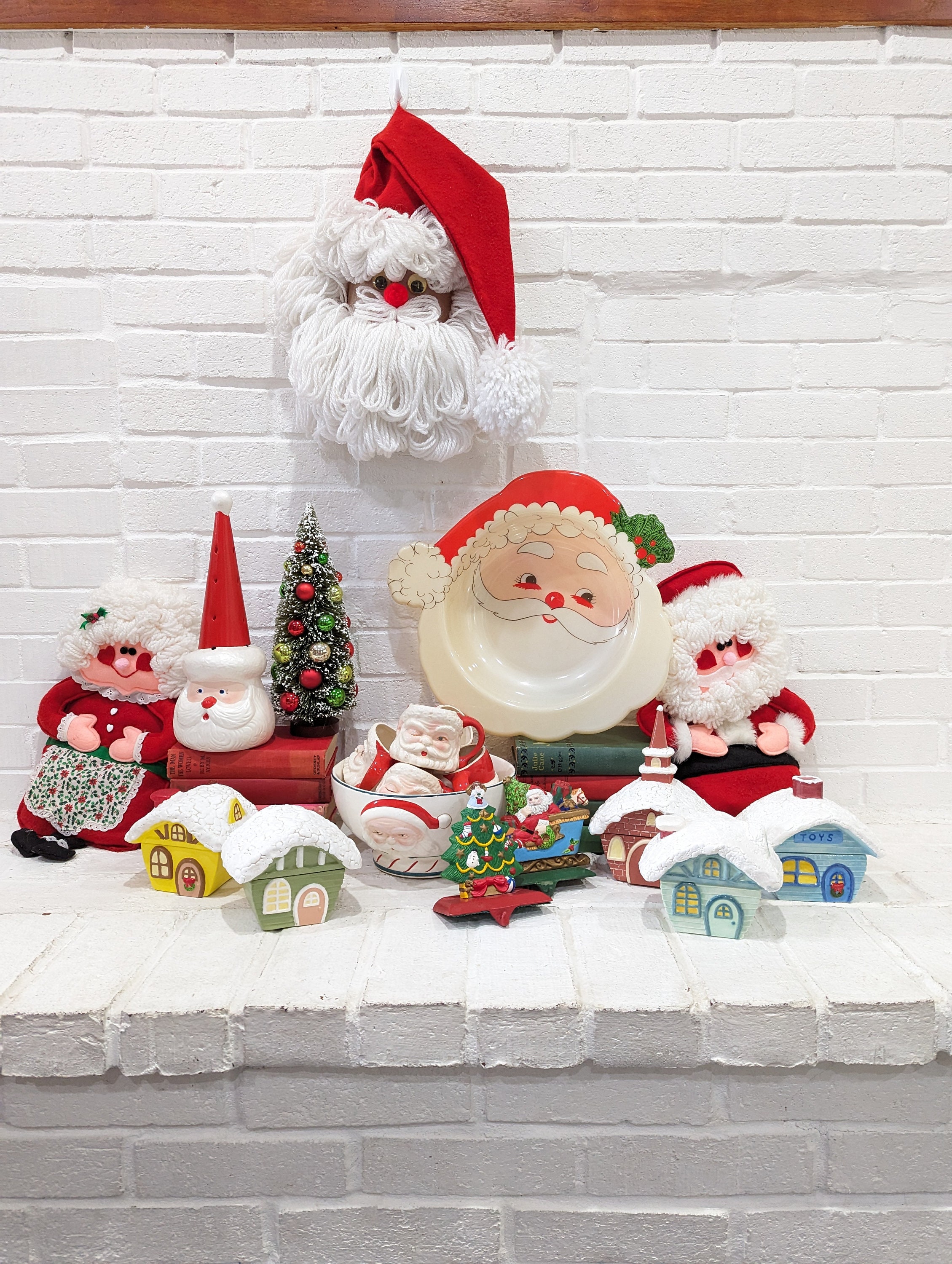 Santa Face Figurine // Vintage Porcelain Ceramic Santa Head Sculpture ...