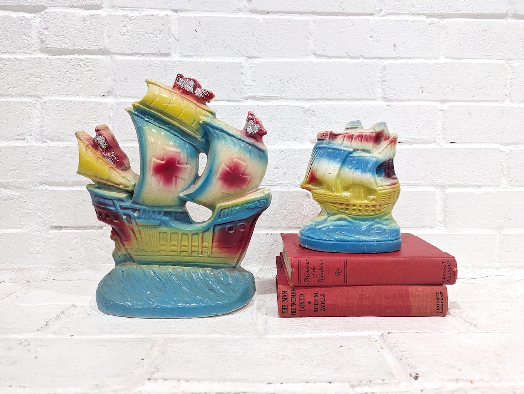 Vintage Carnival Prize Ships // Antique Chalkware Boat Sculptures ...