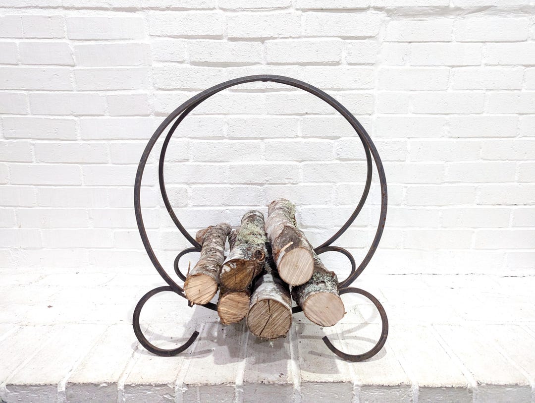 Vintage Iron Log Rack // Mid Century Style Hoop Arched Firewood Holder ...