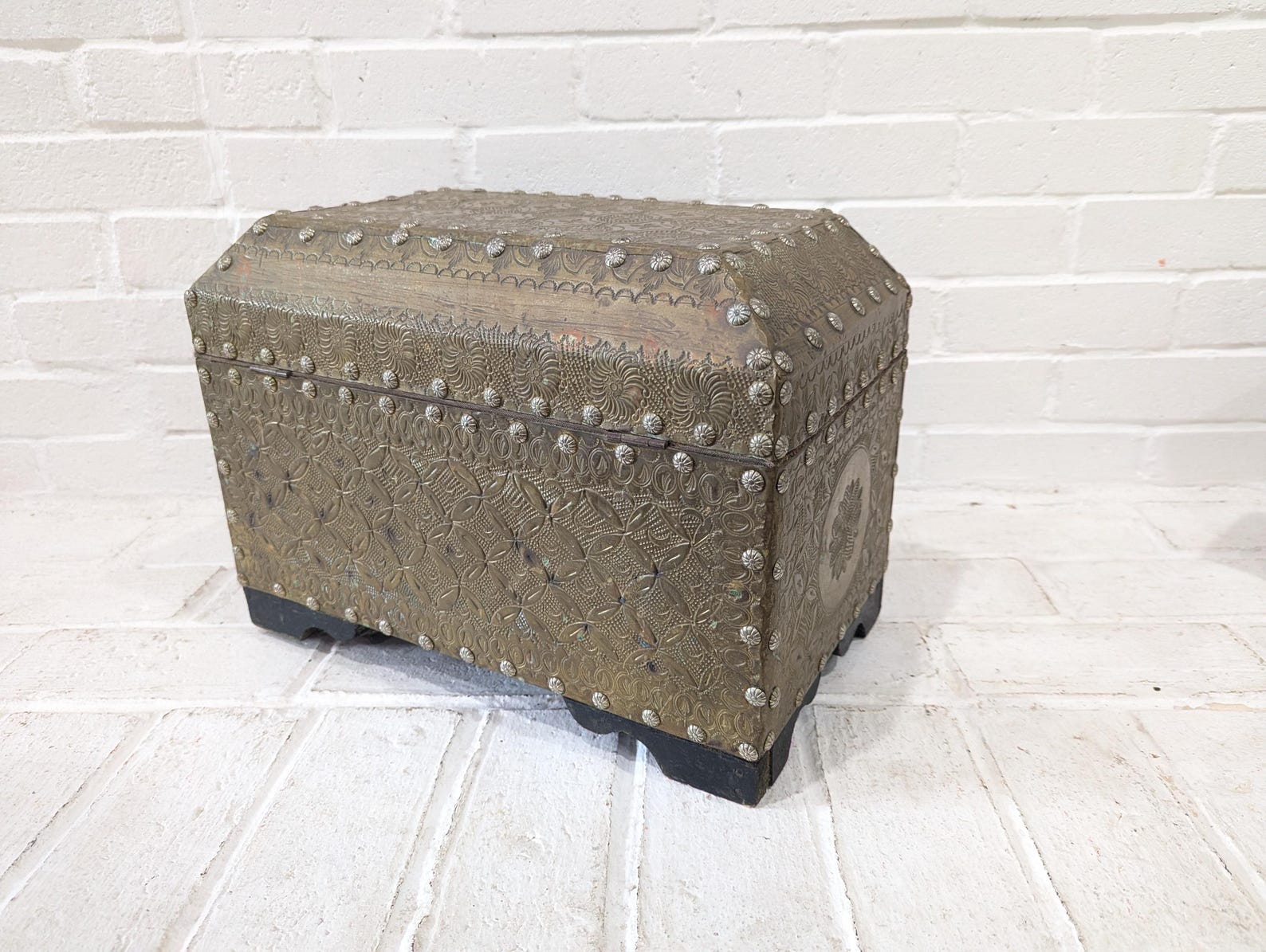 Antique Brass Chest // Vintage Stamped Brass Treasure Chest, Wedding ...