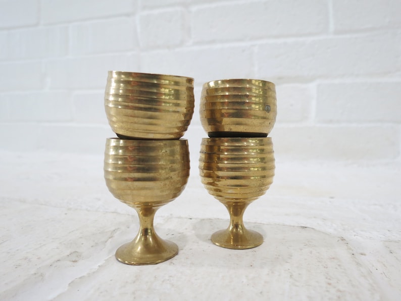Mini Brass Goblets Collection // Vintage Set of Four Miniature Cordials ...