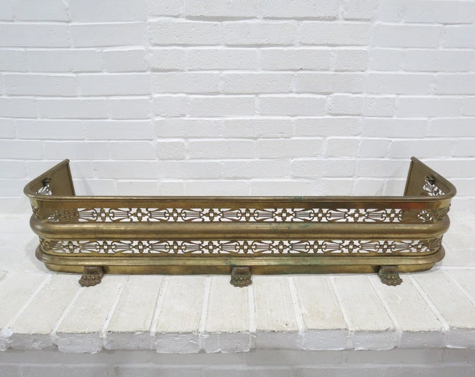 Antique Fireplace Fender // 42" Vintage Brass Fireplace Surround Screen ...