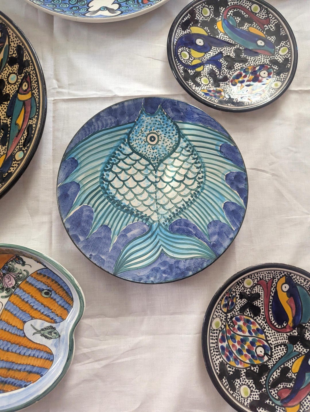 Pottery Fish Plate // Hand Painted Wall Hanging Ceramic Plate Folk Art ...