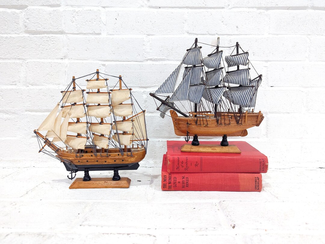Vintage Model Ship Figurine // Choose ONE Wooden Small Model Schooner ...