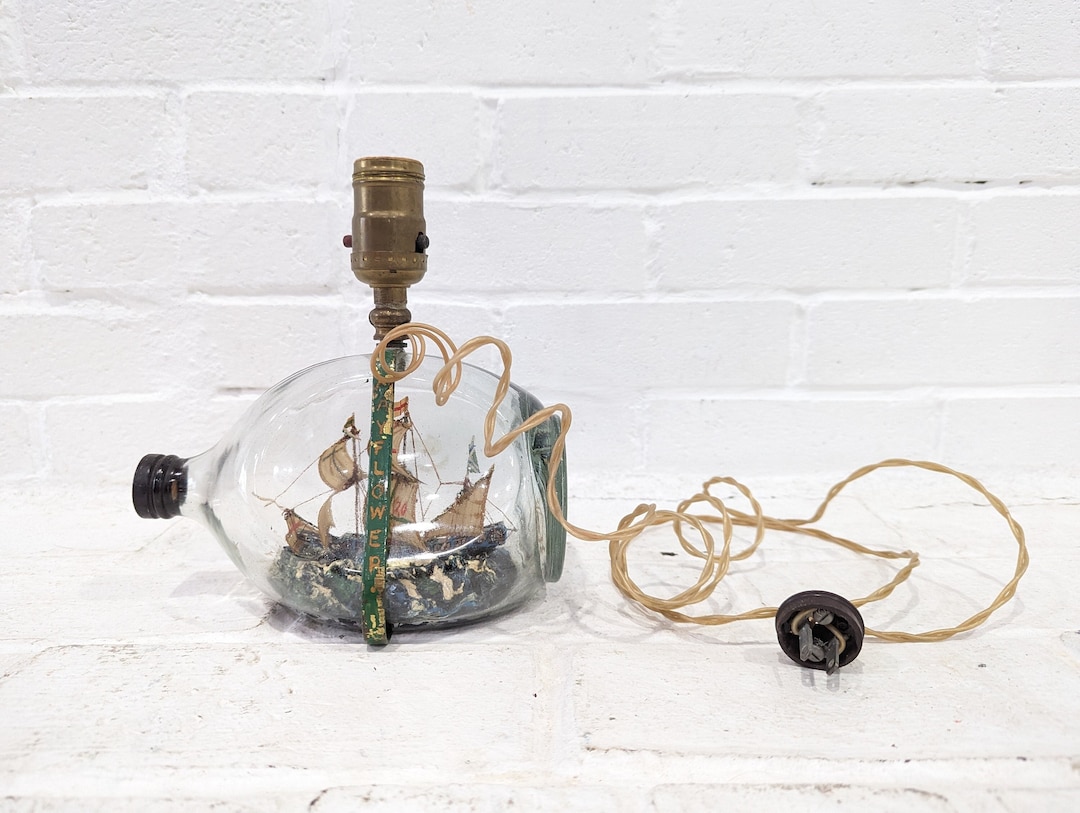 Antique Mayflower Lamp // Vintage Ship in a Bottle Diorama, Americana ...