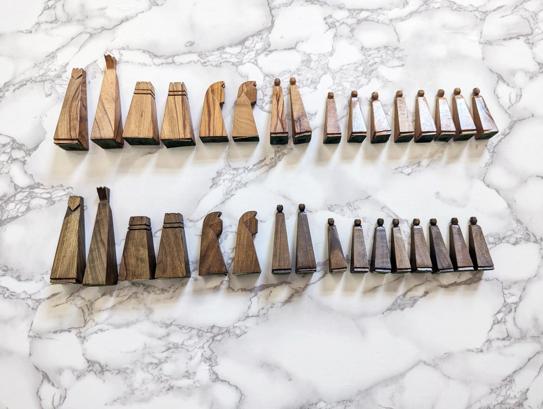 Vintage Wooden Chess Pieces // Mid Century Carved Wood Classic Game ...