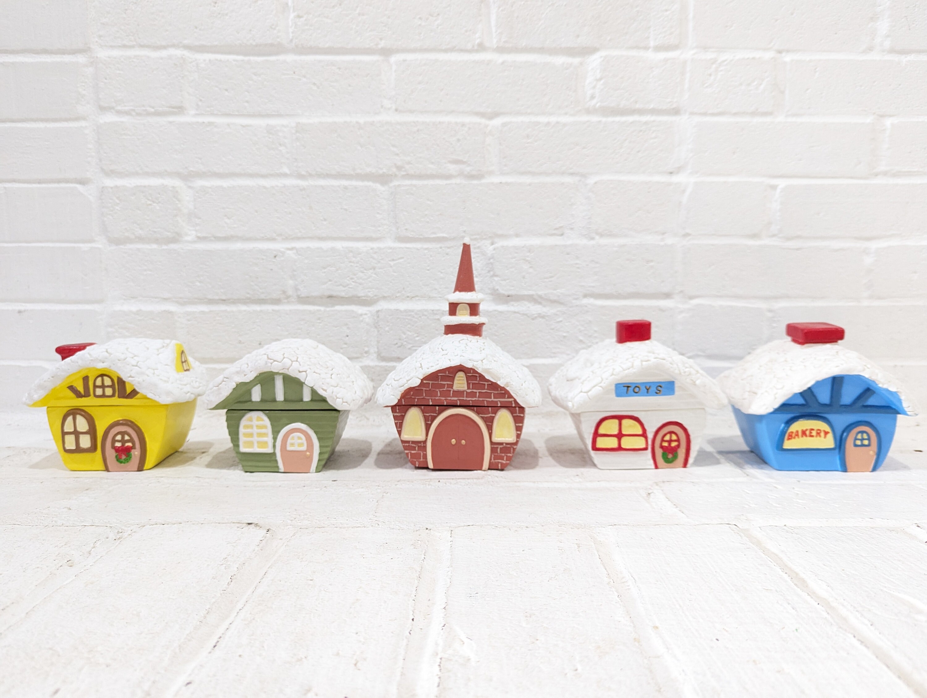 5 Porcelain Christmas Village Houses // Vintage Handmade Winter Village ...