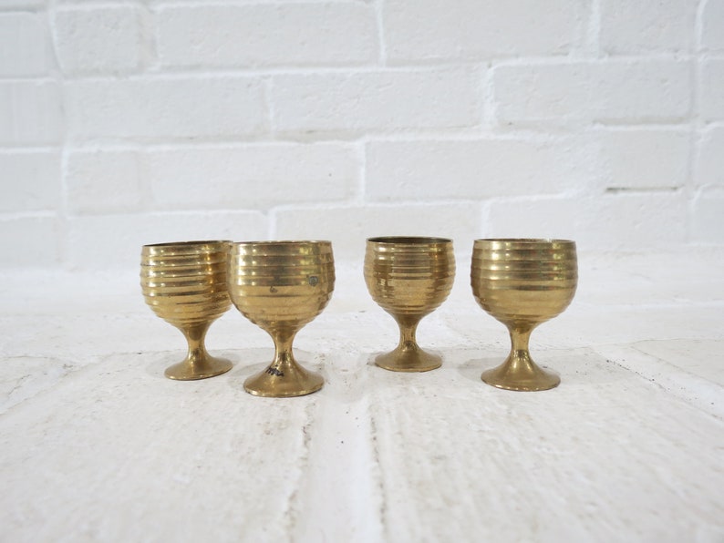 Mini Brass Goblets Collection // Vintage Set of Four Miniature Cordials ...