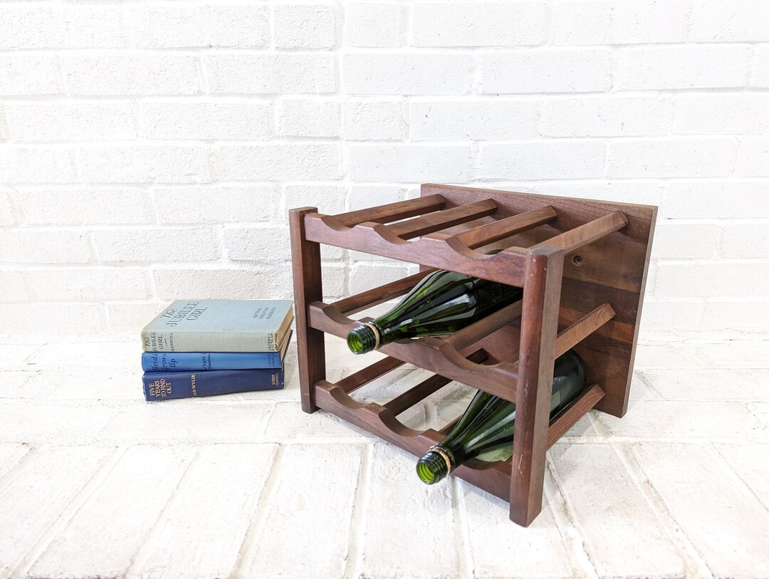 Vintage Walnut Wine Rack // Mid Century Modern Wine Bottle Holder ...