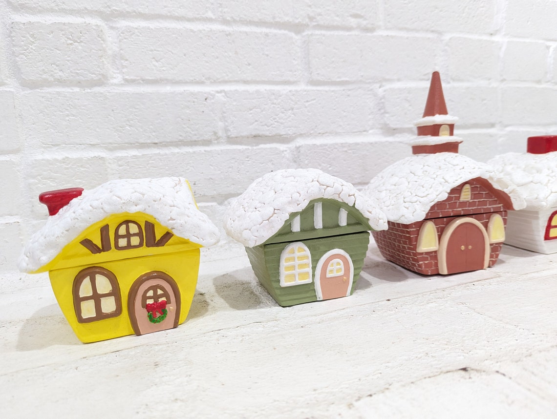 5 Porcelain Christmas Village Houses // Vintage Handmade Winter Village ...