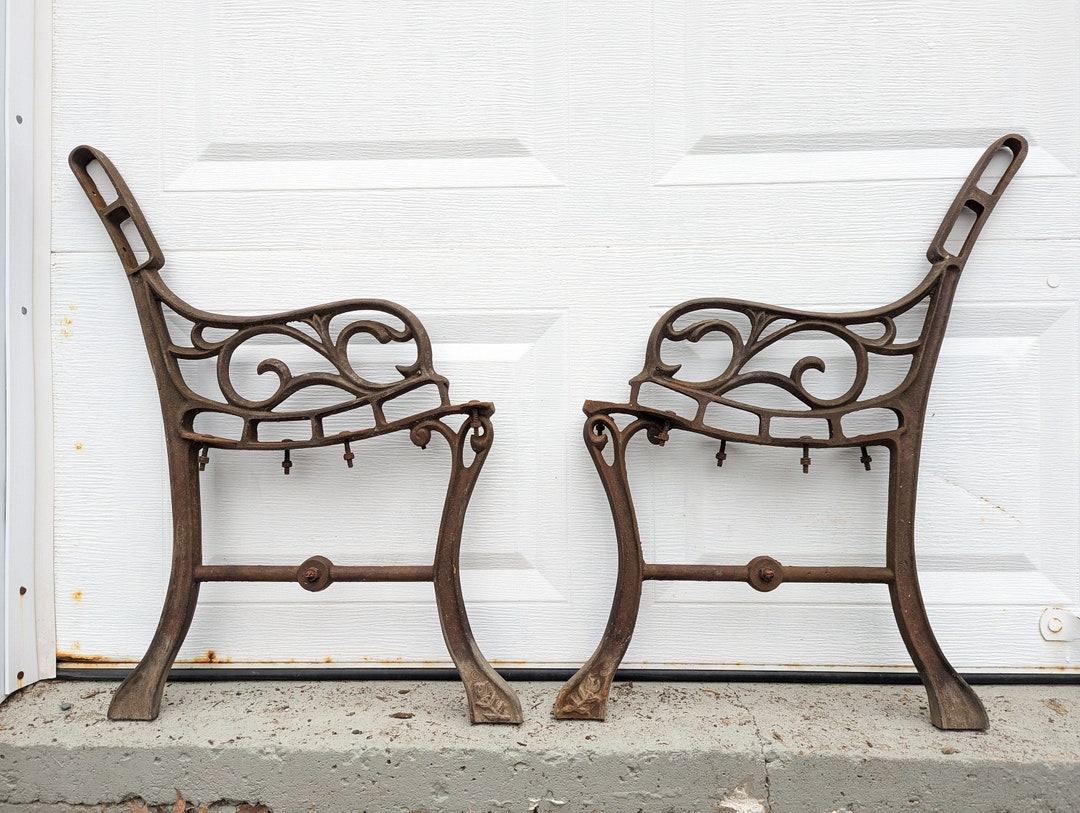 Vintage Iron Bench Legs // Pair of Cast Iron Scroll Legs for Outdoor ...