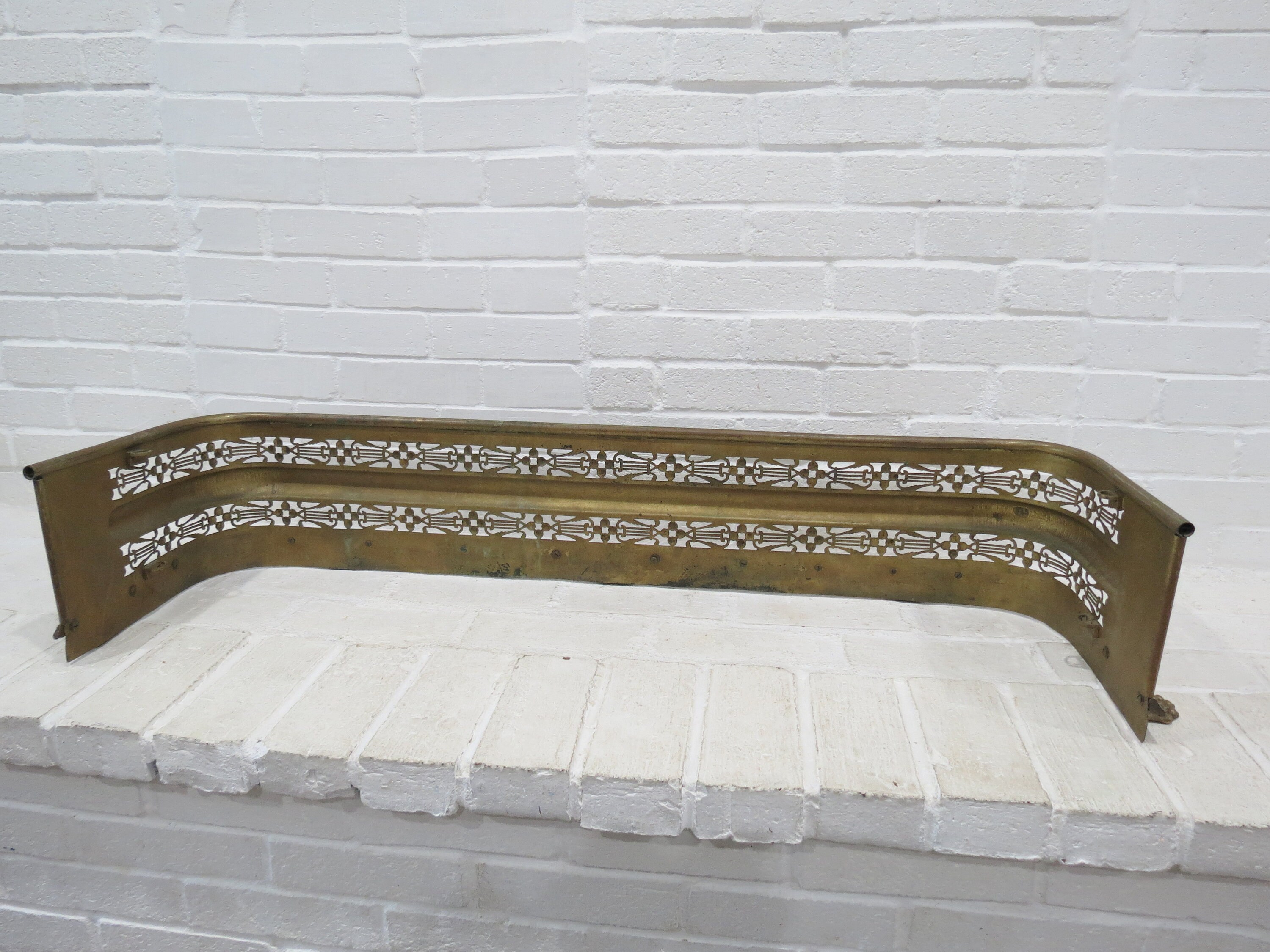Antique Fireplace Fender // 42" Vintage Brass Fireplace Surround Screen ...