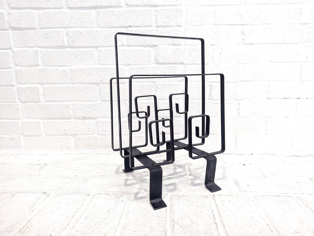 Wrought Iron Magazine Rack // Vintage Greek Key Black Metal Magazine ...