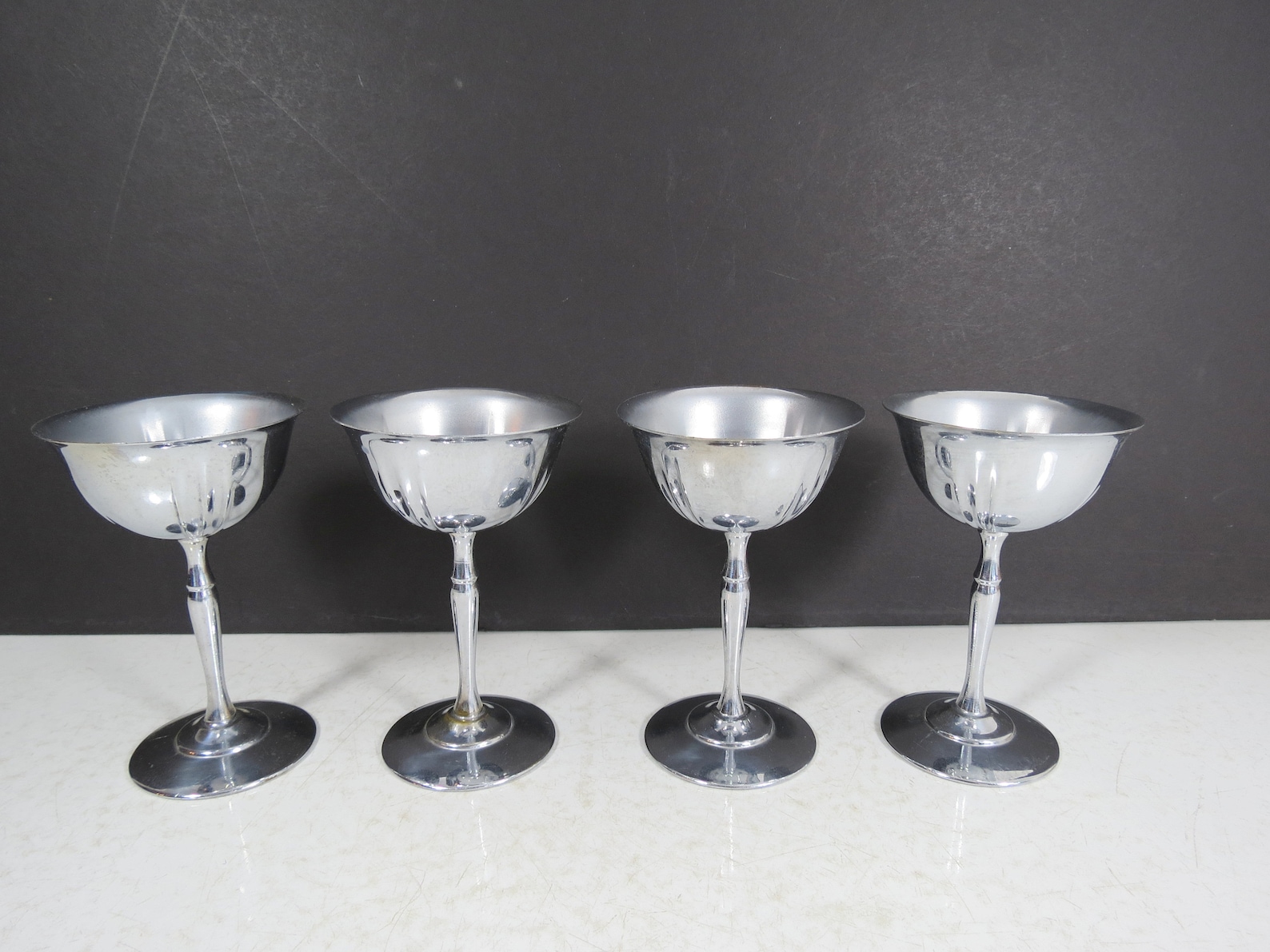 Vintage Chrome Goblets Set // 4 Four Small Wine Glasses Shiny - Etsy