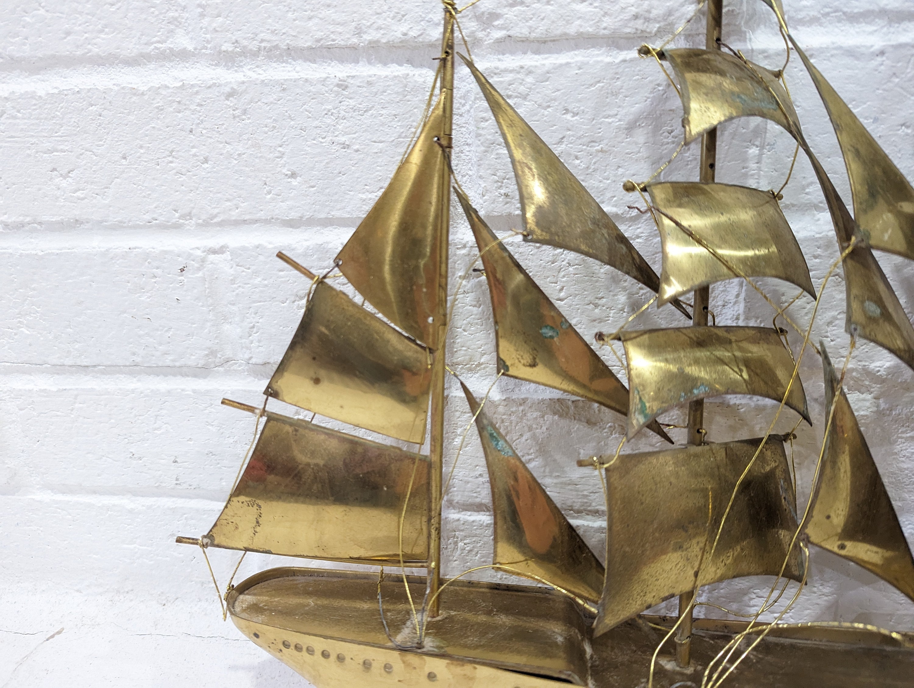 Brass Model Ship // Vintage Large Brass Ship Sculpture, Brutalist ...