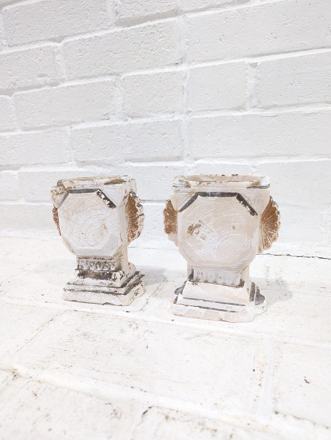 Antique Chalkware Vases Pair // Art Deco Nouveau Plaster Bookends Vases ...