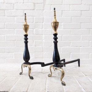 Vintage Iron Andirons Pair // Federal Style Black and Gold Log Holders ...