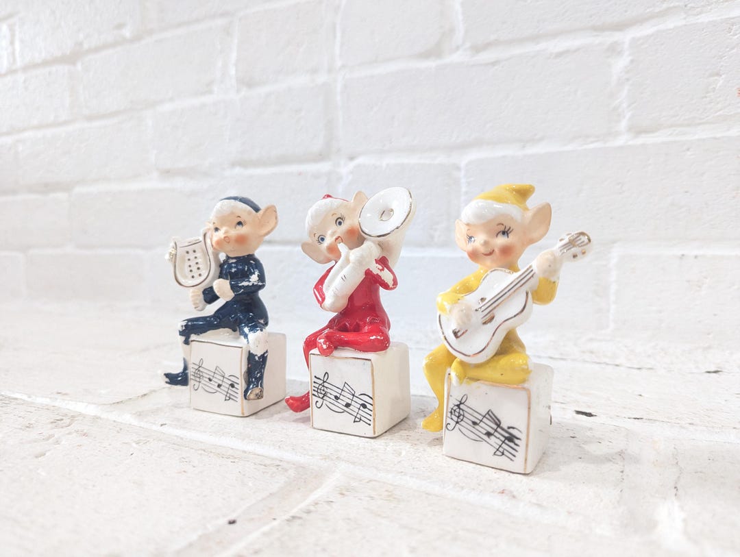 Napco Musical Elves Set // Vintage Ceramic Elf Figurines, Holiday ...