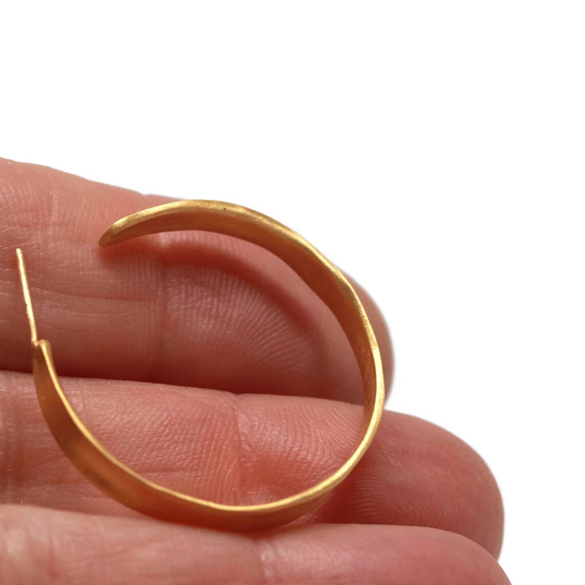 Gold Hoop Post Earrings 18K Vermeil Concave Medium Hoops 33 Mm Artisan ...