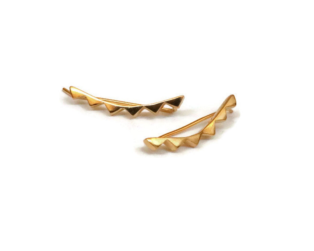 Gold Ear Crawler Earrings, 18K Vermeil Triangle Earring Sweeps, Zig Zag ...