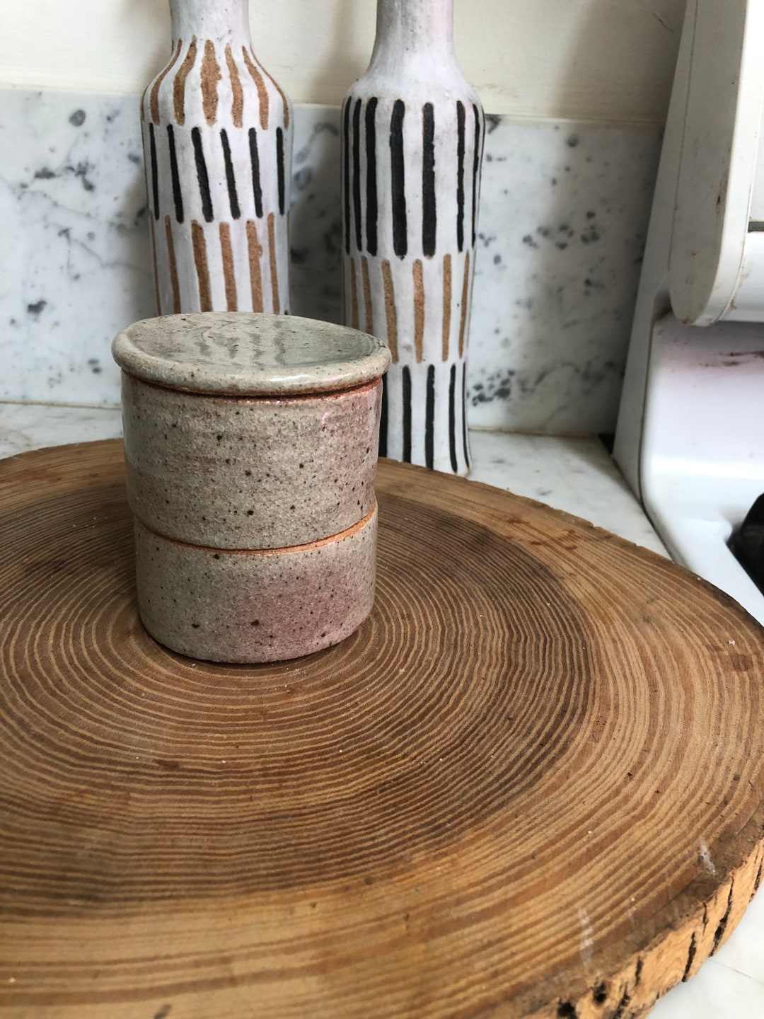 Stackable Lidded Spice Jars , Stone Gray Ceramic Salt Cellar With Lid ...