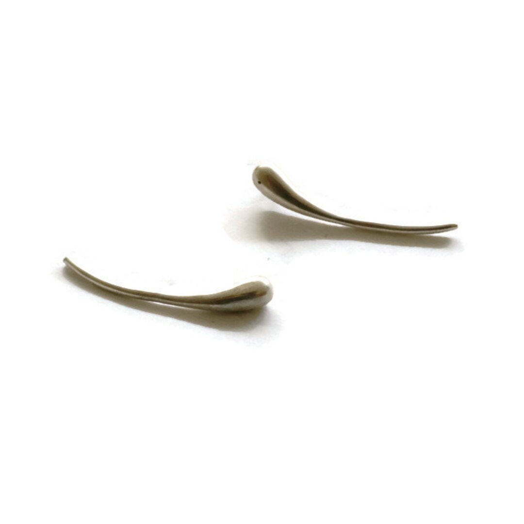 Teardrop Ear Crawler Earrings , Sterling Silver Ear Sweeps Curved Bar ...
