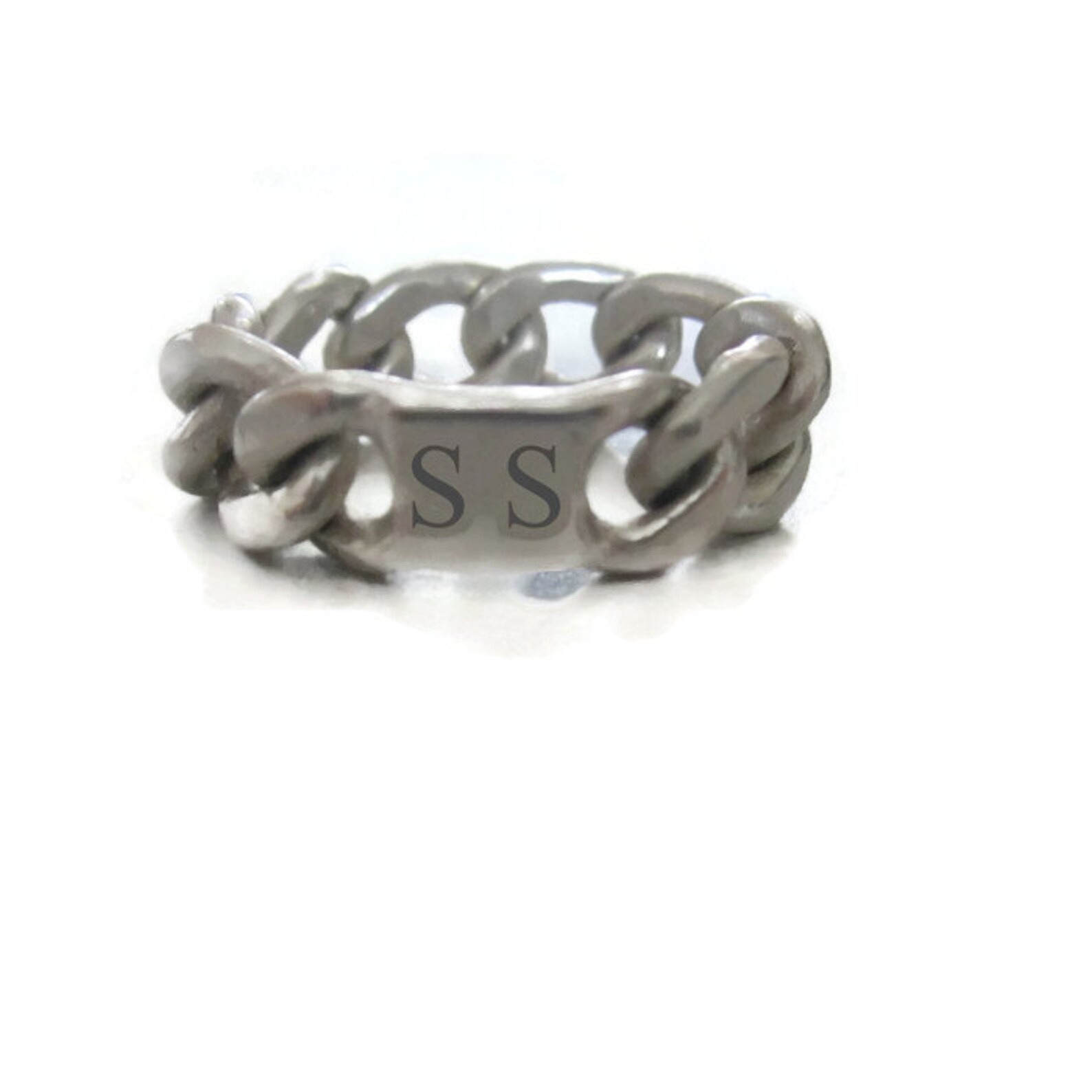 Personalized ID Ring Silver Signet Ring, Chain Link Inital Rings ...