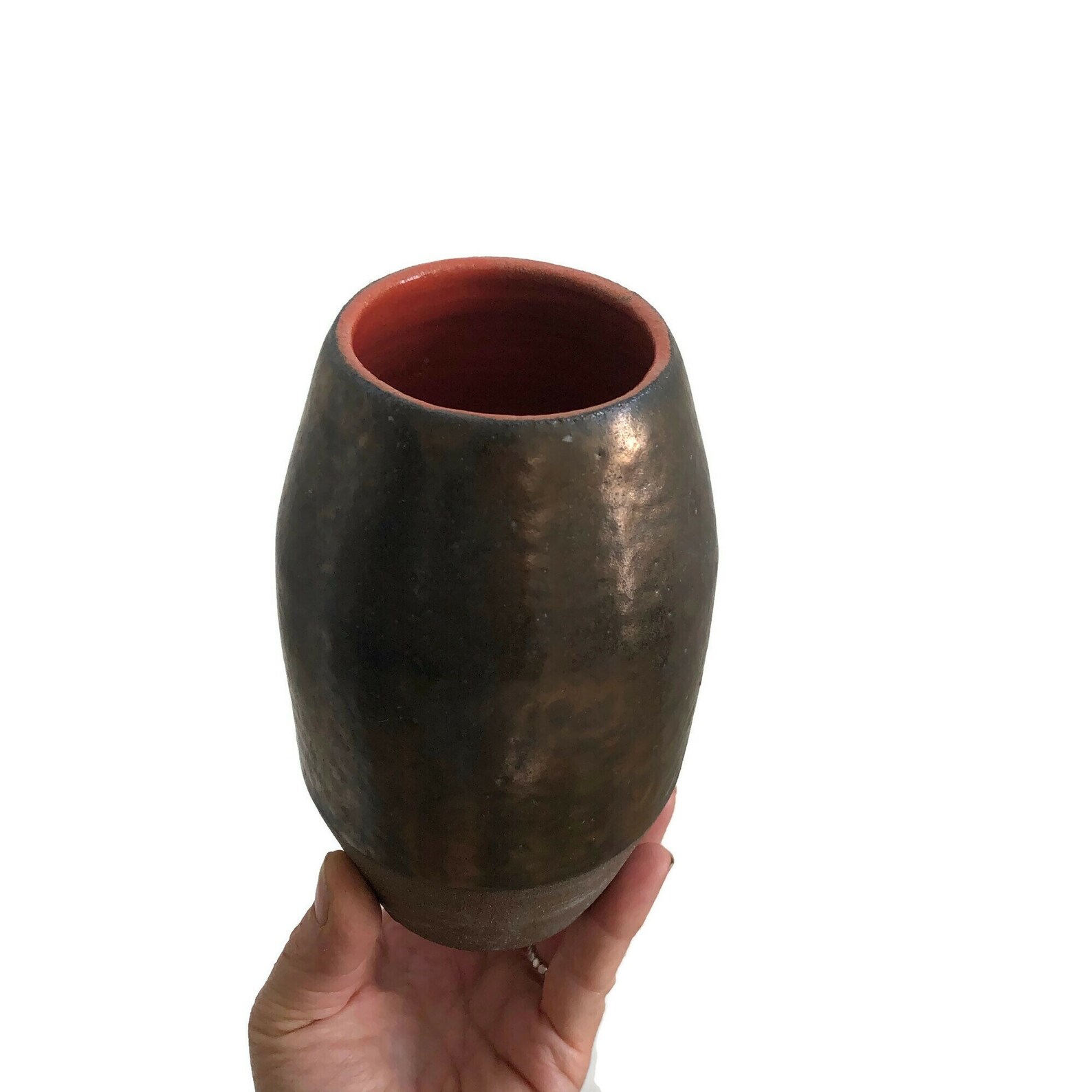 Metallic Bronze Ceramic Vase Medium With Contrast Interior - Etsy