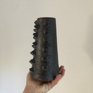 Metallic Black Ceramic Spike Vase Medium With Contrast Orange Interior ...