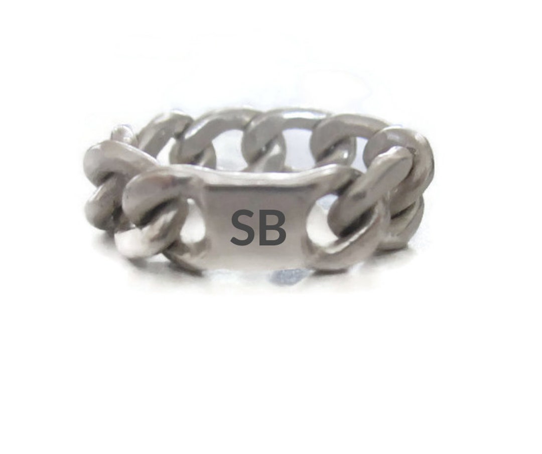Sterling Silver Signet Ring, Chain Link Rings, Monogrammed Personalized ...