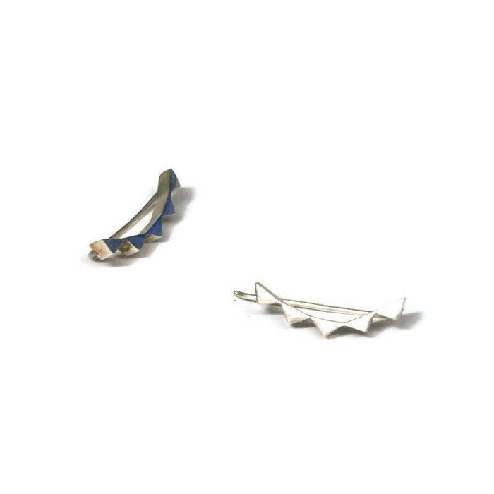 Sterling Silver Ear Crawler Earrings , Triangle Earring Sweeps , Zig ...