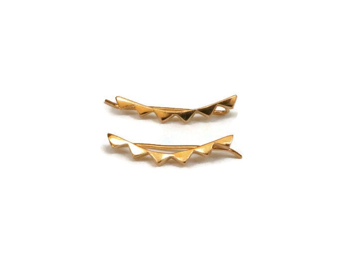 Gold Ear Crawler Earrings, 18K Vermeil Triangle Earring Sweeps, Zig Zag ...