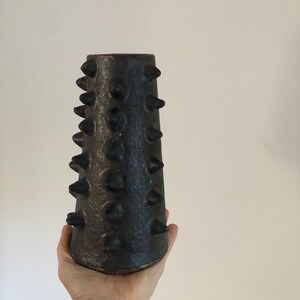 Metallic Black Ceramic Spike Vase Medium With Contrast Orange Interior ...