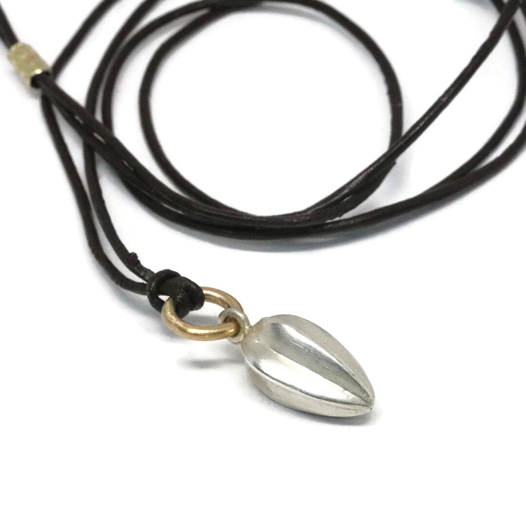 Large Silver Pendant 14K Gold Seed Pod Necklace Botanical Jewelry ...