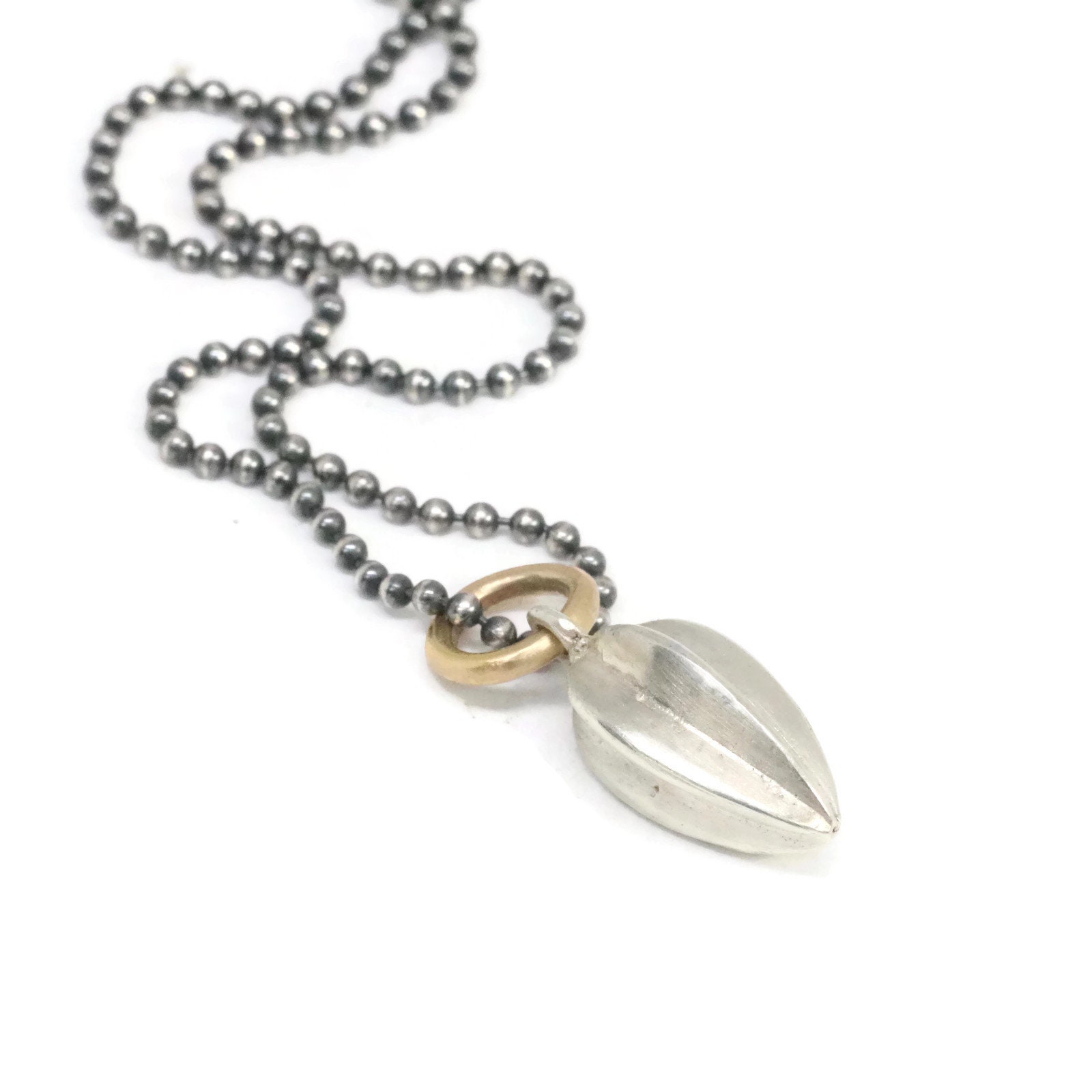 Large Silver Pendant 14K Gold Seed Pod Necklace Botanical Jewelry ...