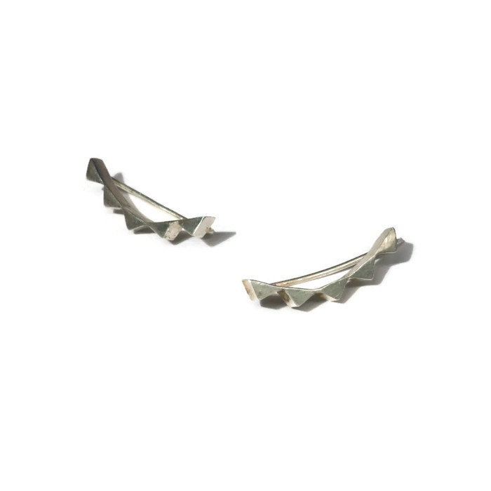Sterling Silver Ear Crawler Earrings , Triangle Earring Sweeps , Zig ...